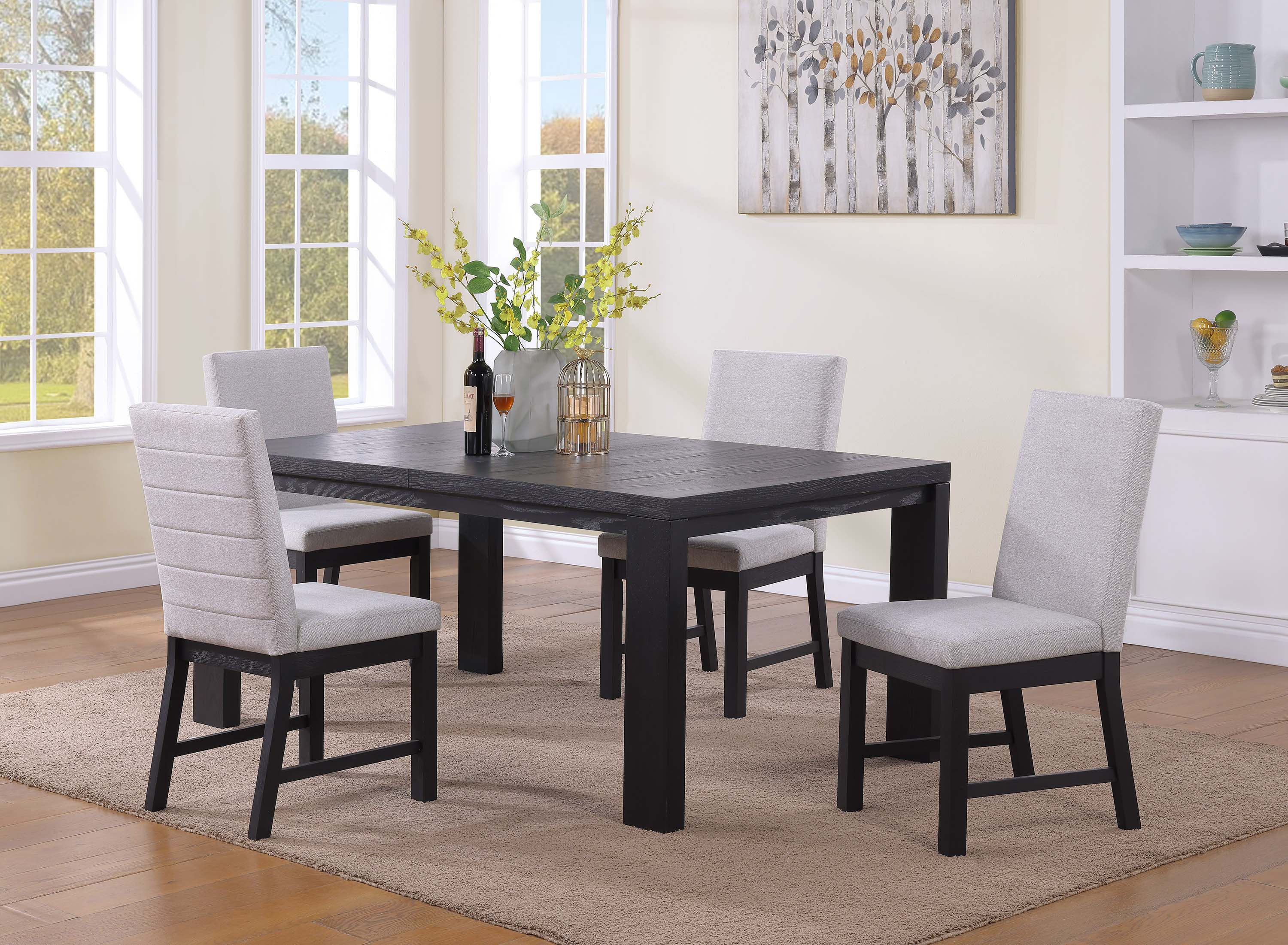 Hokku Designs 5 Pc Contemporary Dining Set 18" Leaf Extendable Formal Table Rectangular Grey ...